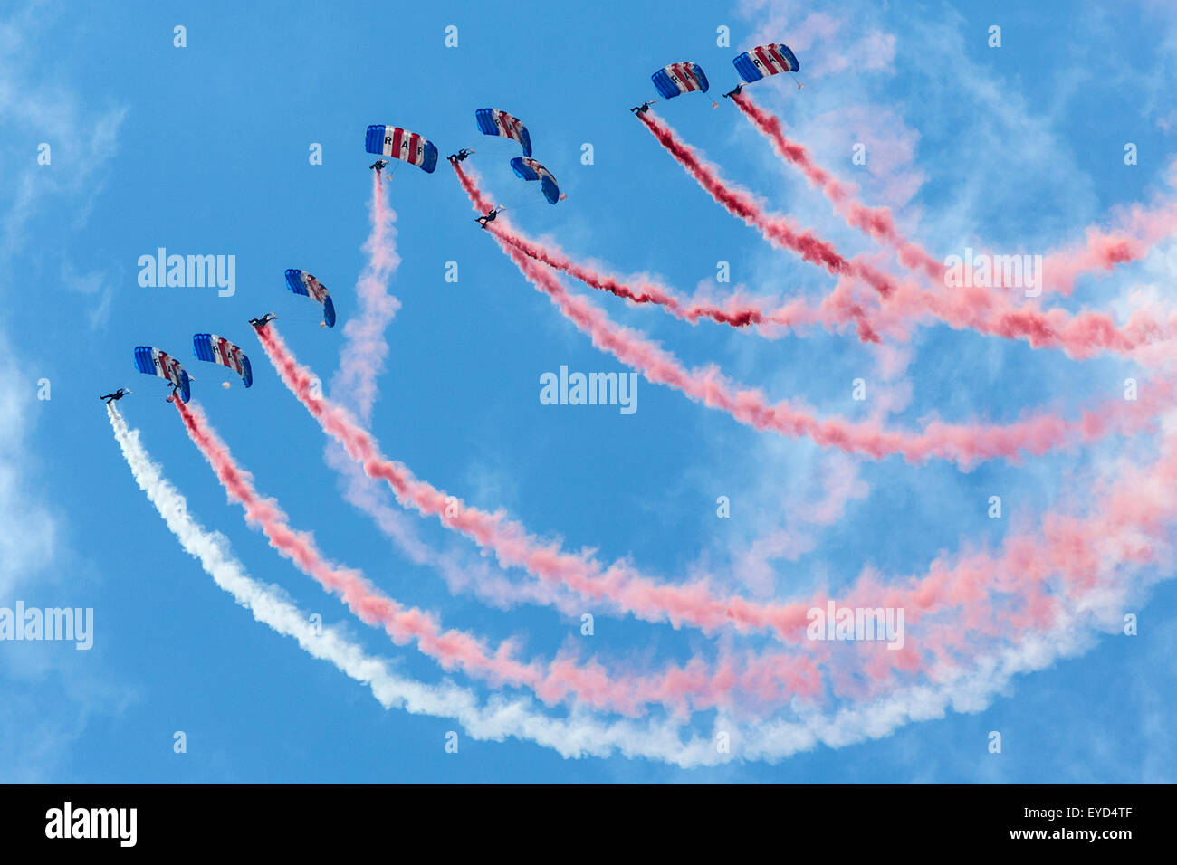 The Royal Air Force Falcons Parachute Display Team in action Stock ...