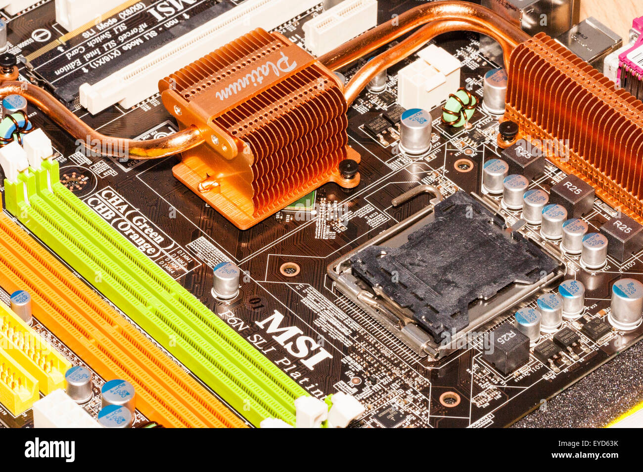 MSI Intel home computer motherboard with large copper coloured ...