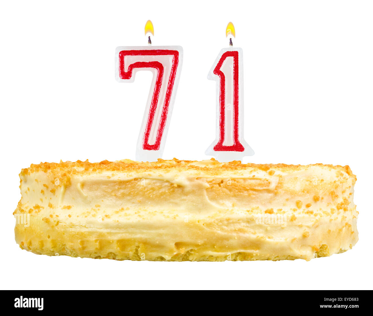 birthday cake with candles number seventy one isolated on white ...