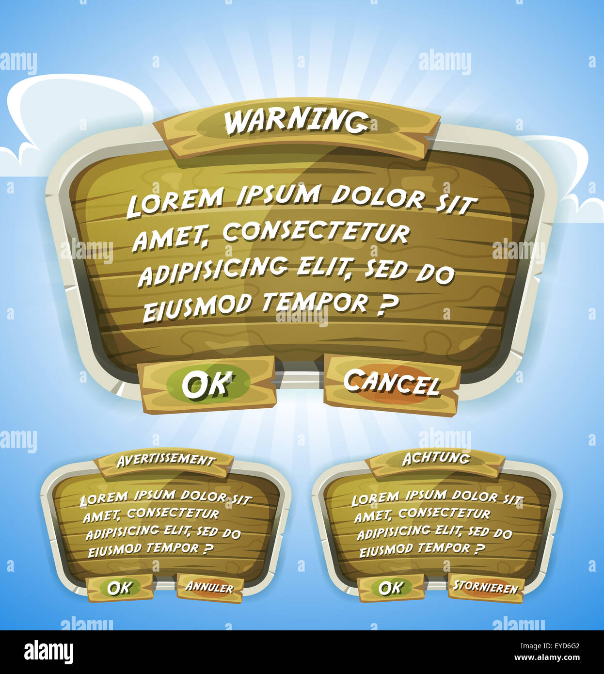 Illustration of a funny cartoon design ui game wooden information panel ...