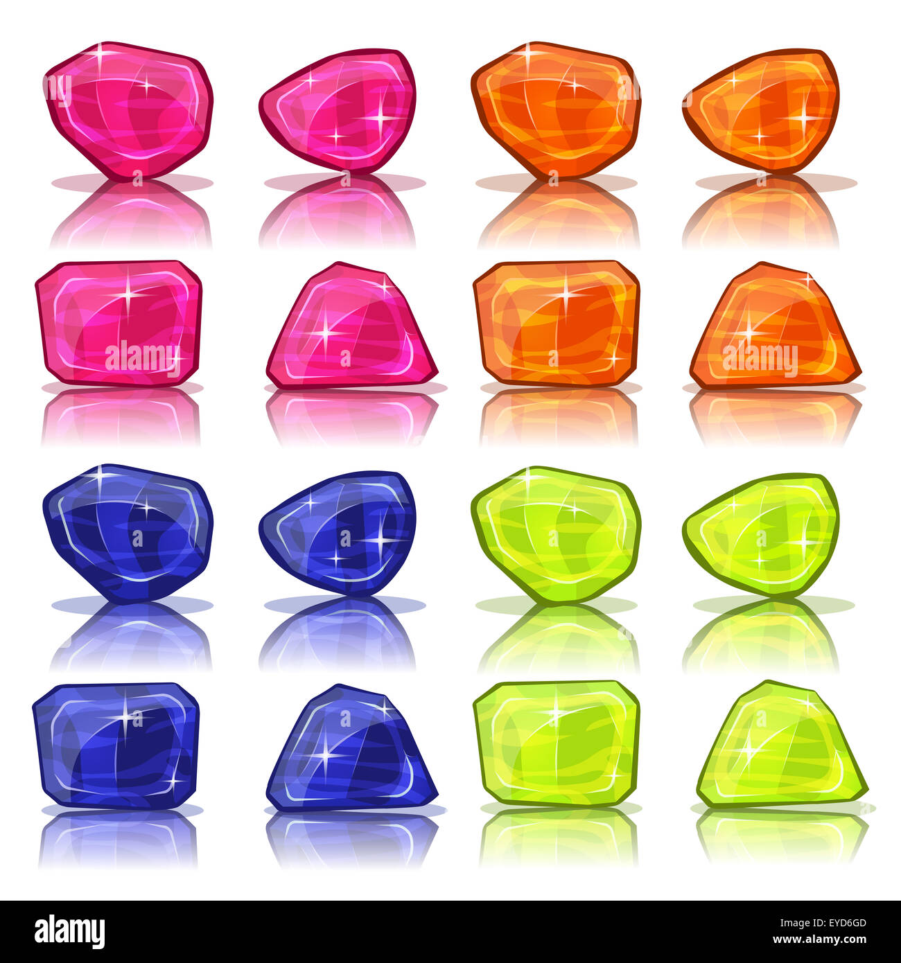Illustration of a set of glossy and bright cartoon gems stones ...