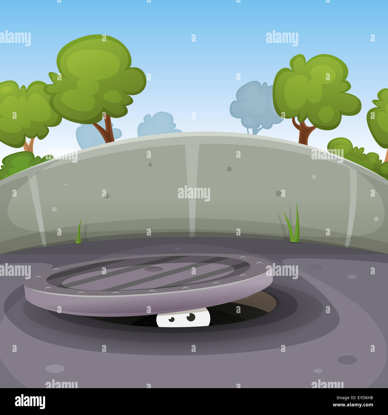 Illustration of a funny cartoon urban scene with human, animal or ...