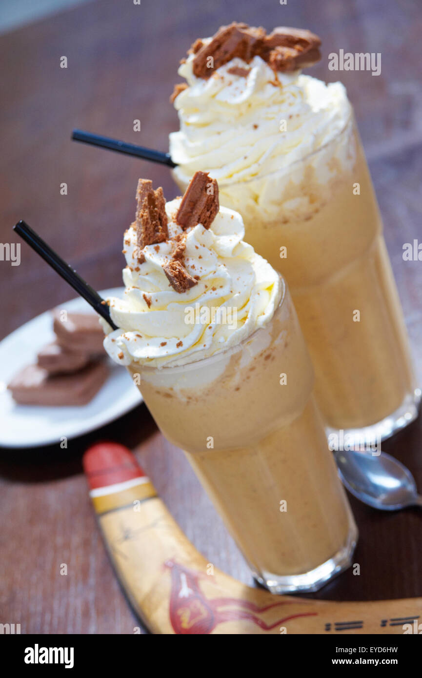 Two toffee milkshakes and a boomerang Stock Photo - Alamy