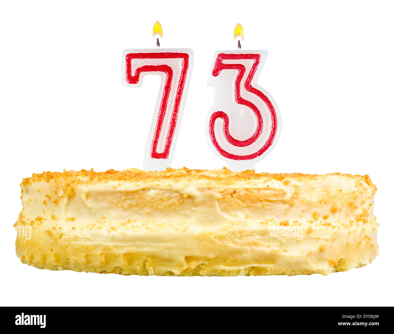 birthday cake with candles number seventy three isolated on white ...
