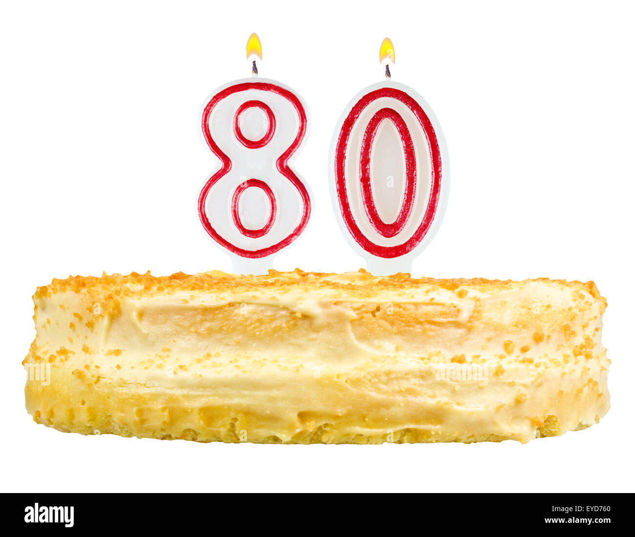 birthday cake with candles number eighty isolated on white background ...