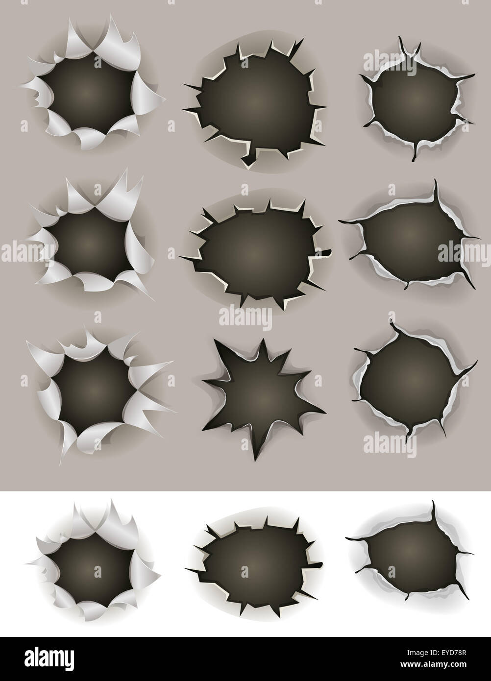 Illustration of a set of shotgun bullet holes, slashes, weapons impact ...