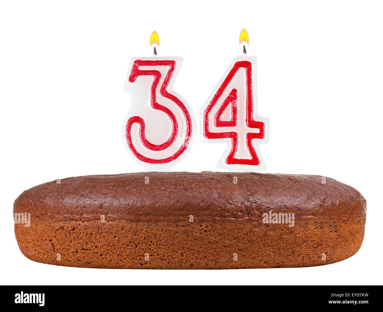 birthday cake with candles number 34 isolated on white background Stock ...