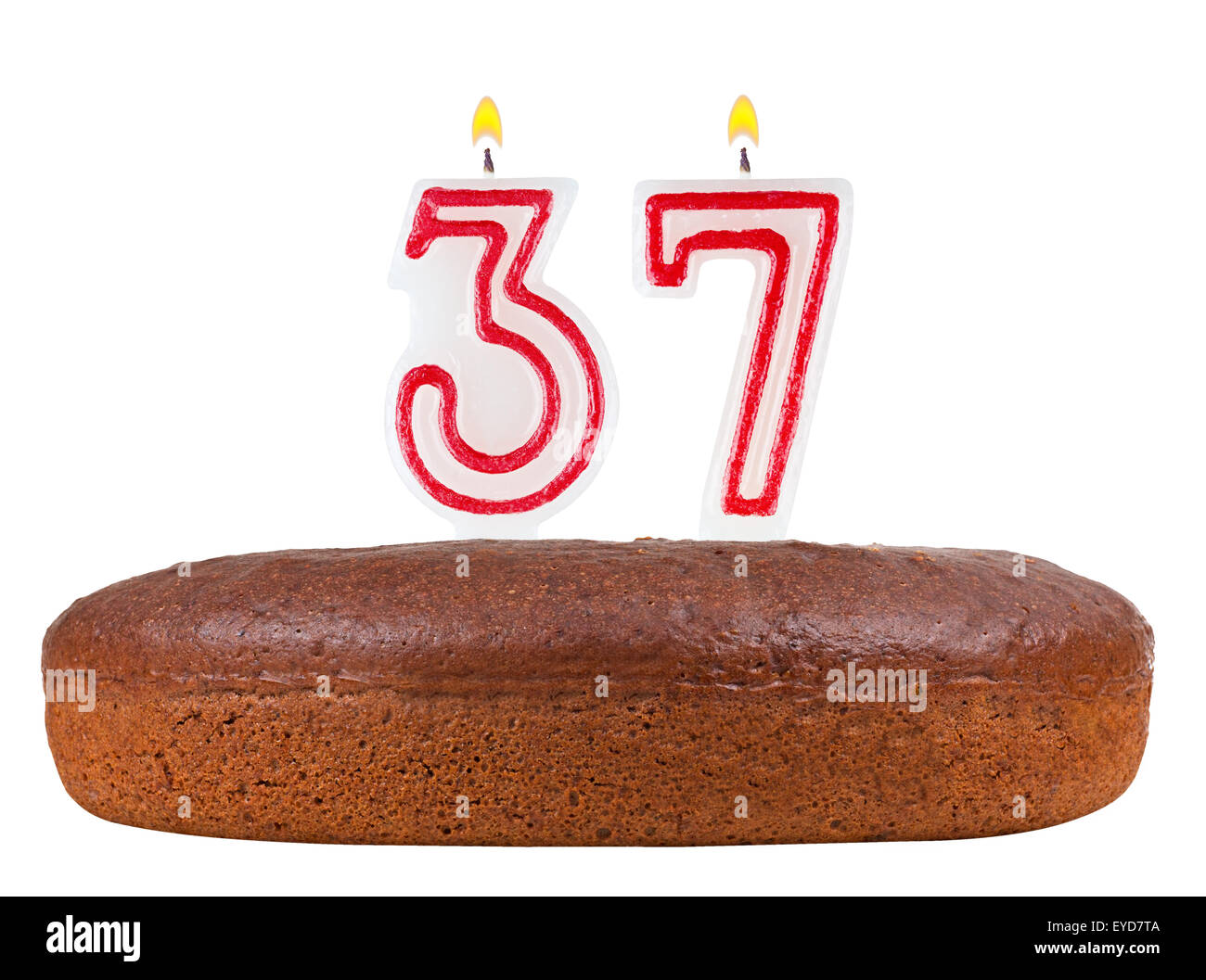 birthday cake with candles number 37 isolated on white background Stock ...
