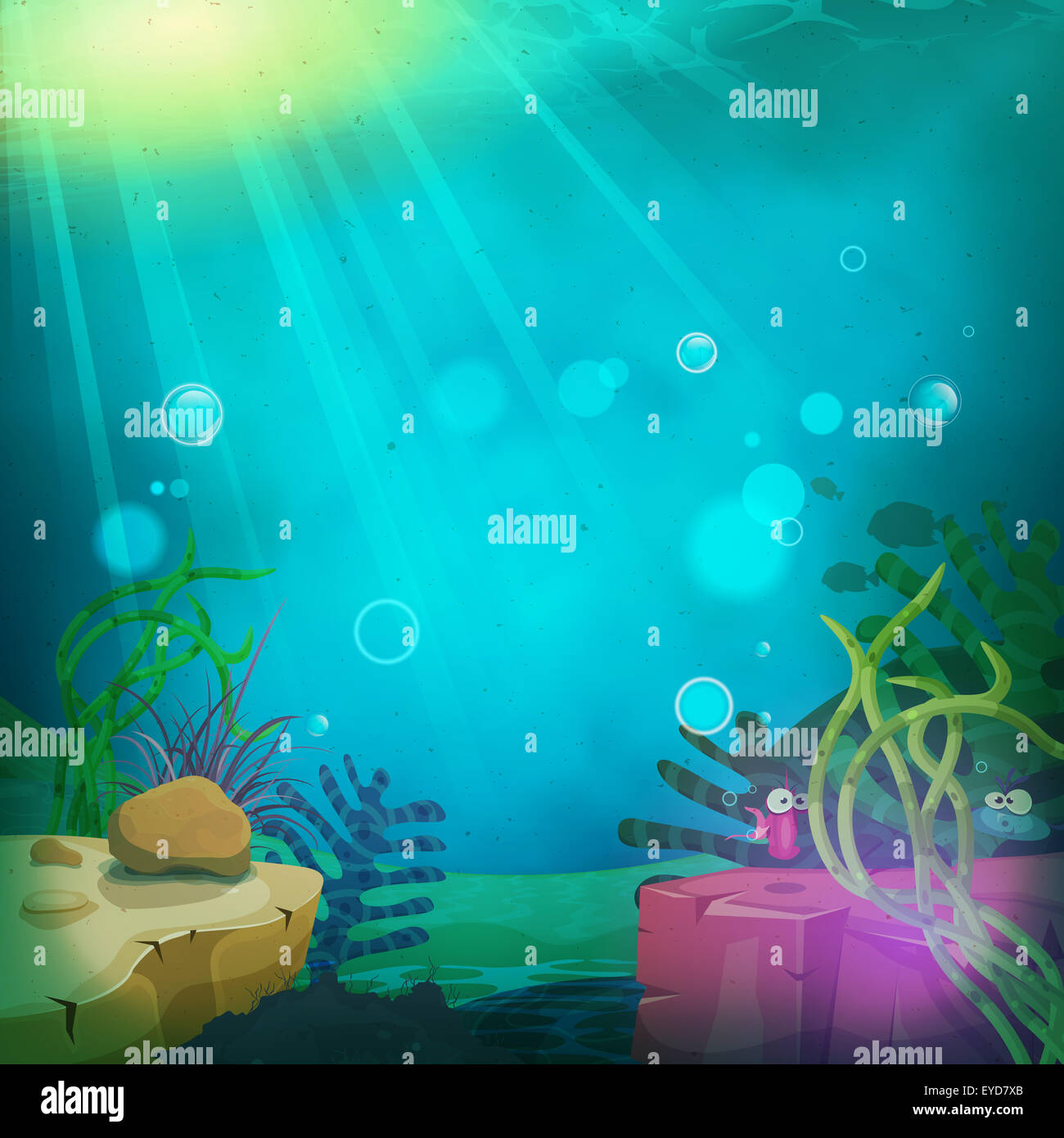 Illustration of a cartoon funny submarine ocean landscape with aquatic ...