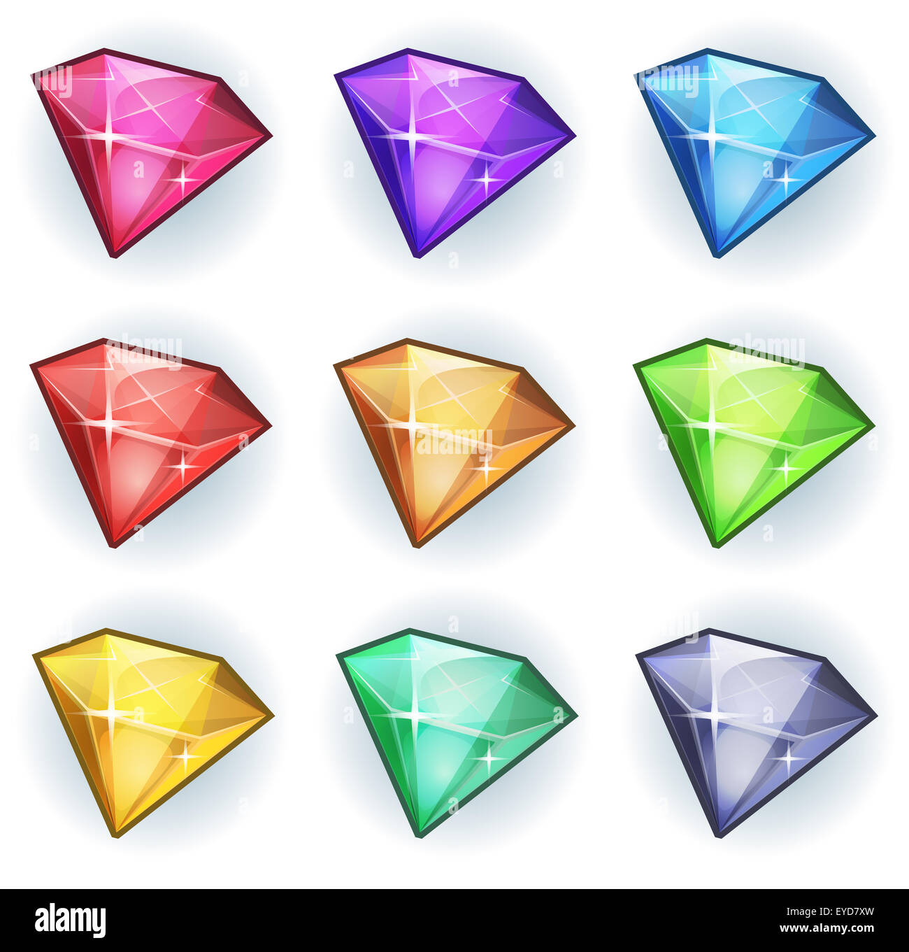 Illustration of a set of glossy and bright cartoon gems stones ...