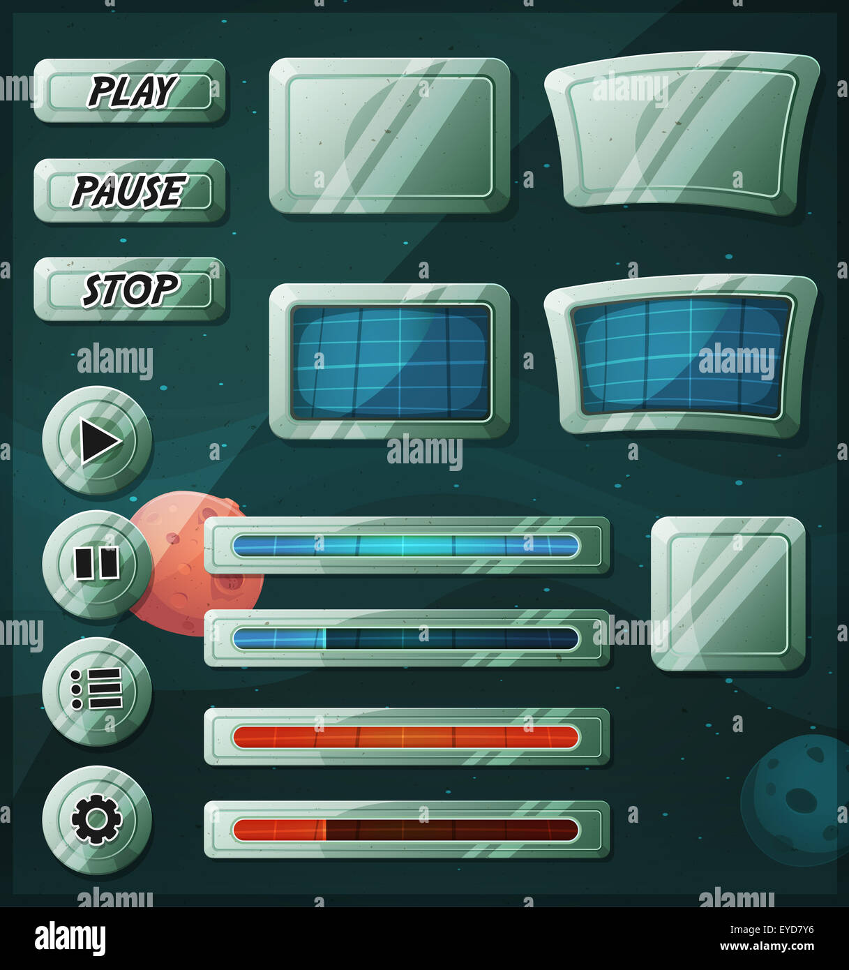 Illustration of a set of various cartoon design ui game space and scifi ...