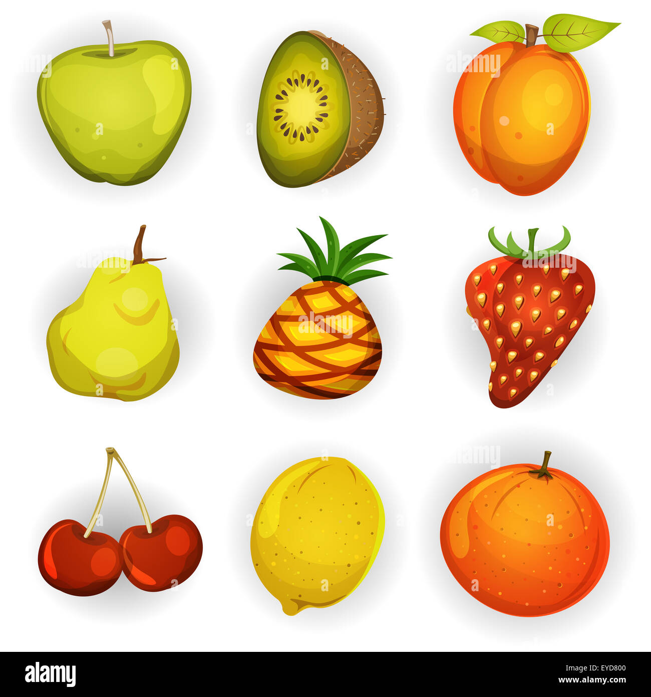 Illustration of a set of cartoon spring and summer fruits and ...