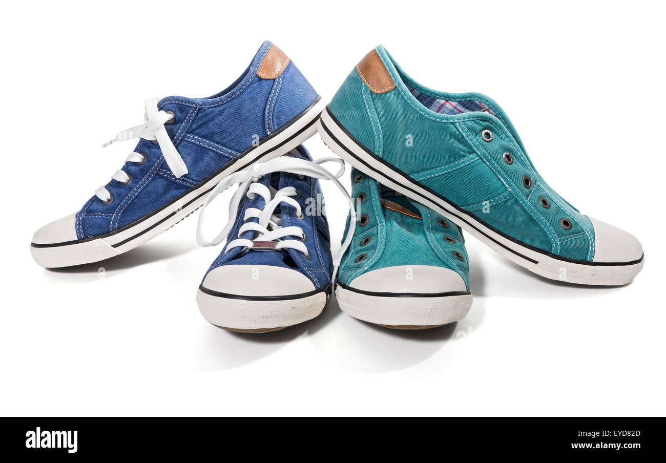 Blue and green canvas sneakers isolated on white background Stock Photo ...