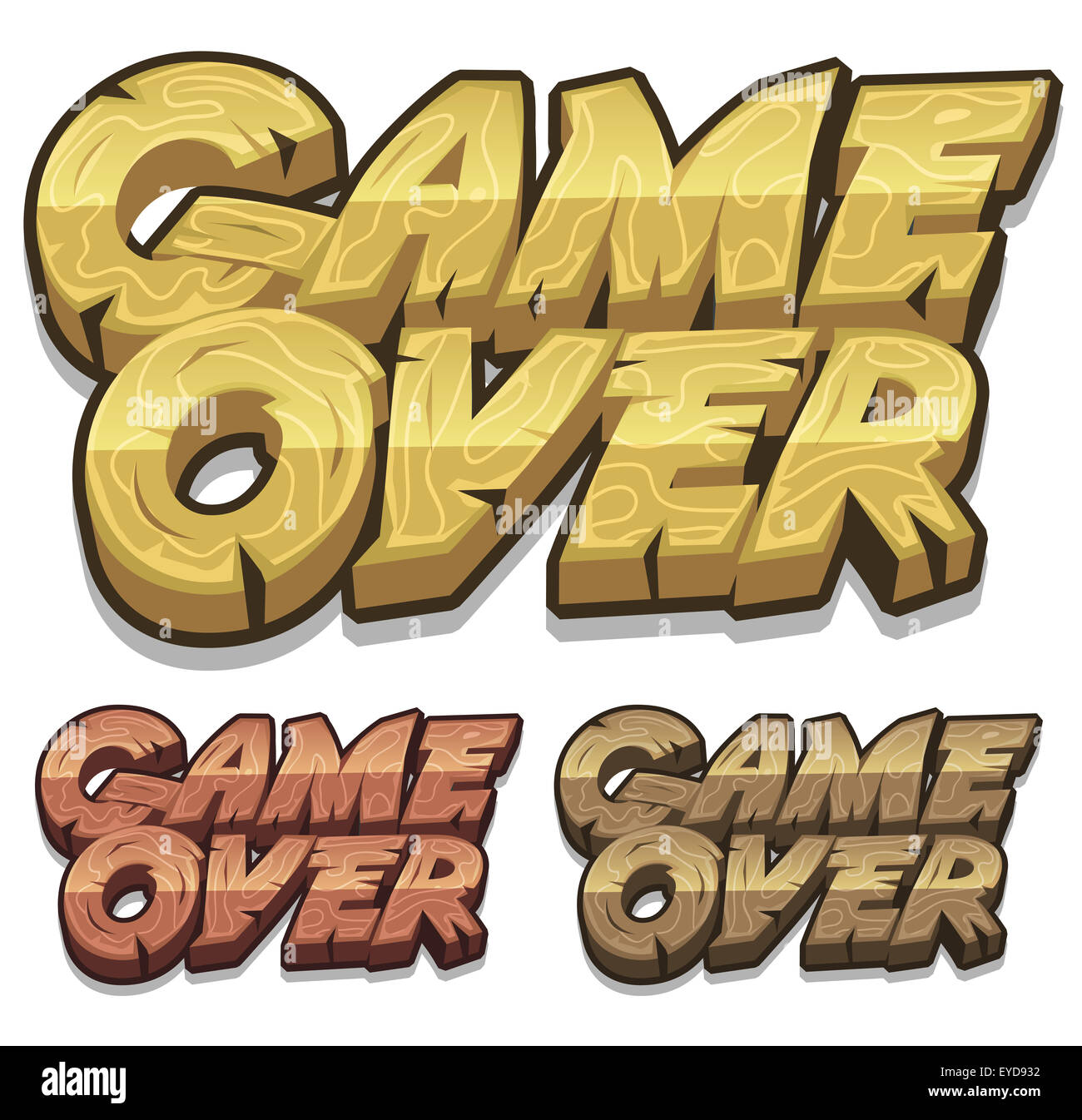 Illustration of a set of cartoon wood game over icons for game user ...