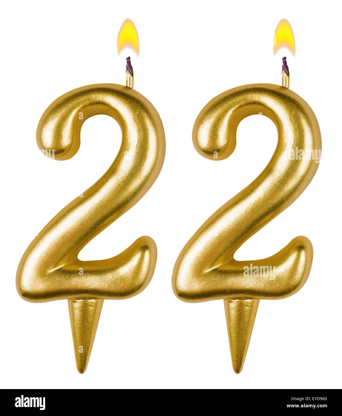 Birthday candles number twenty two isolated on white background Stock ...