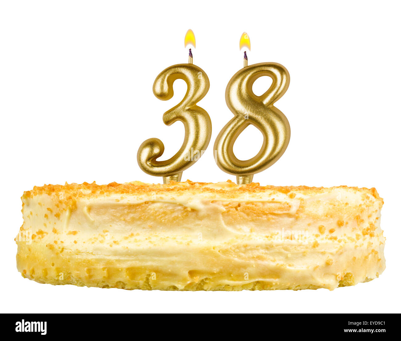 birthday cake with candles number thirty eight isolated on white ...