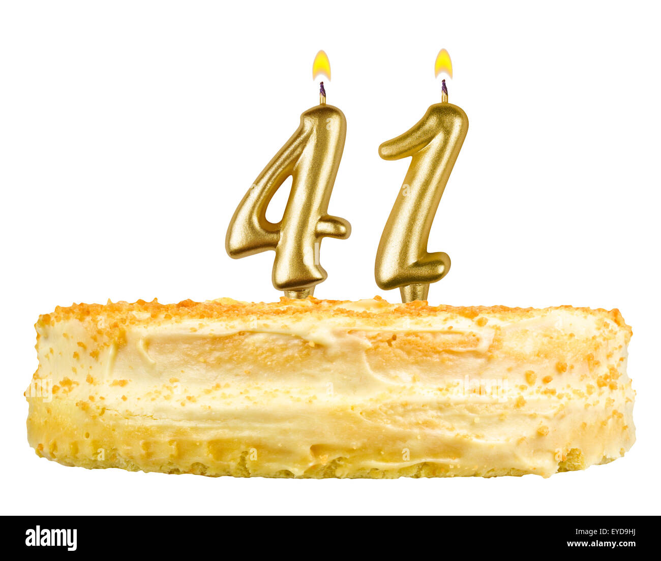 birthday cake with candles number forty one isolated on white ...