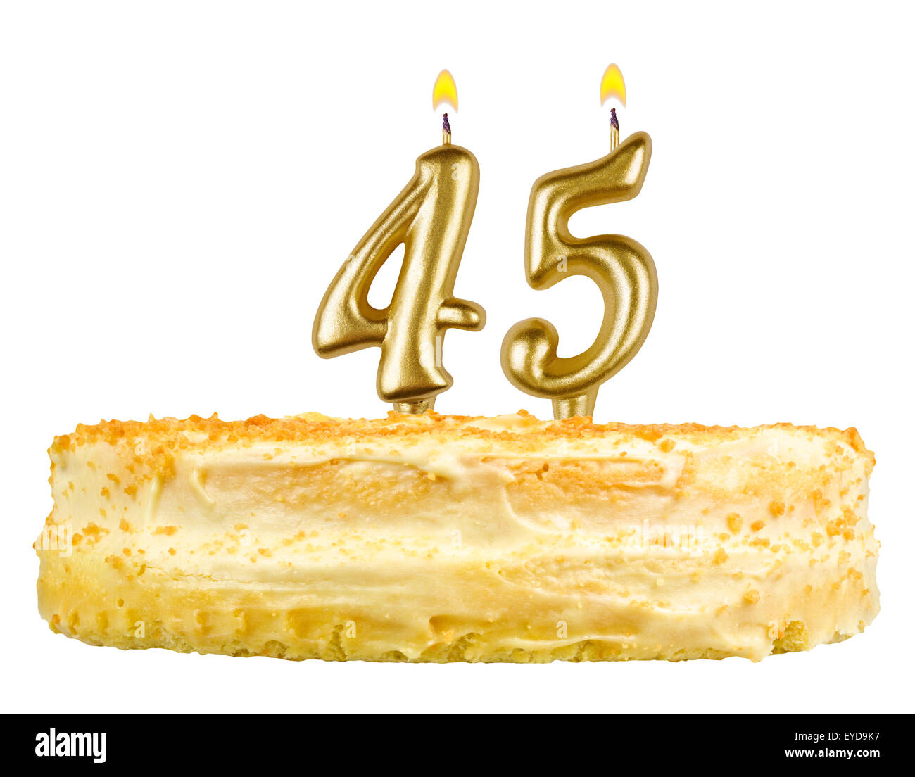 birthday cake with candles number forty five isolated on white ...