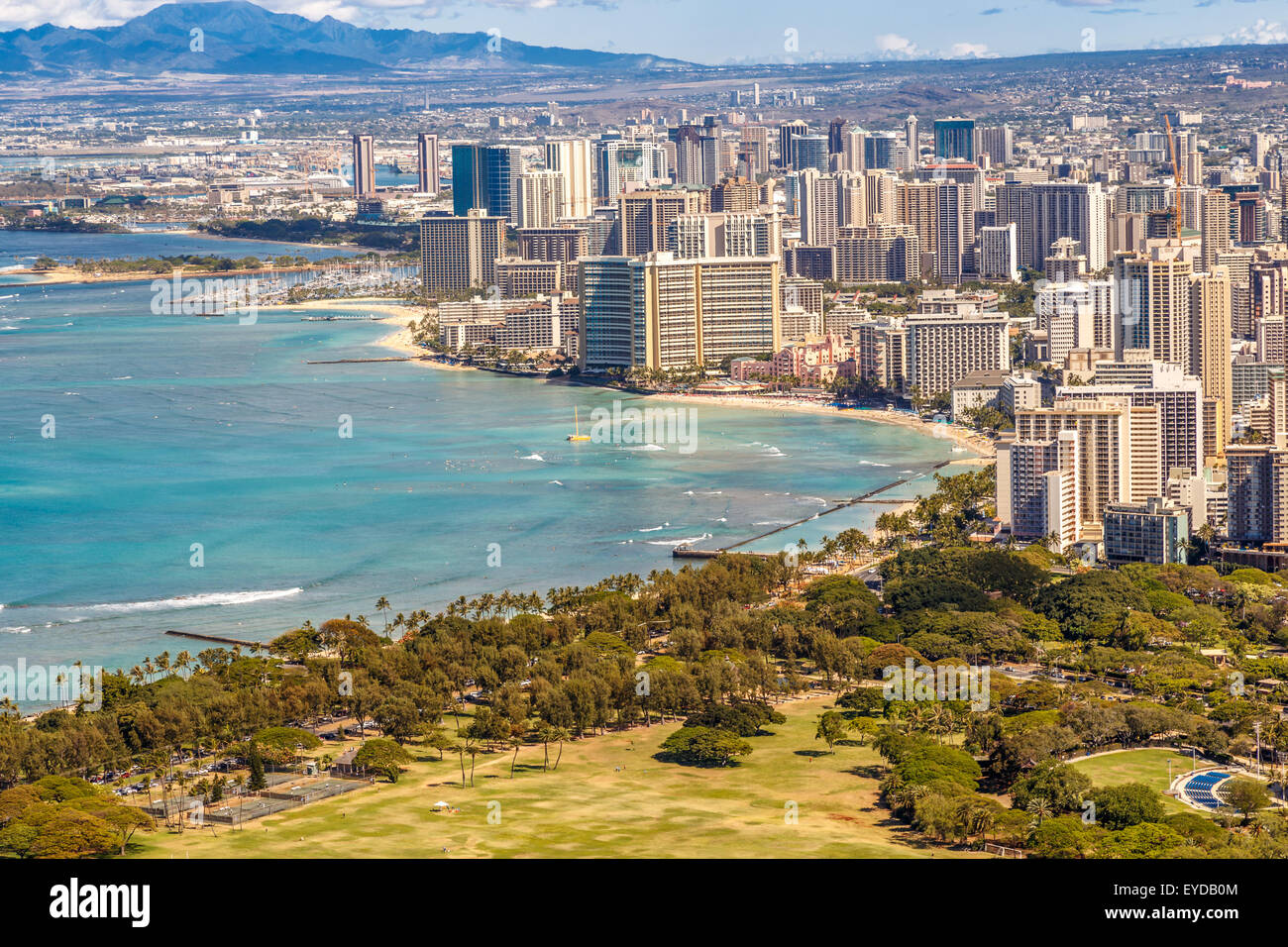 View of Waikiki Beach and Honolulu Skyline from Diamond Head Stock ...