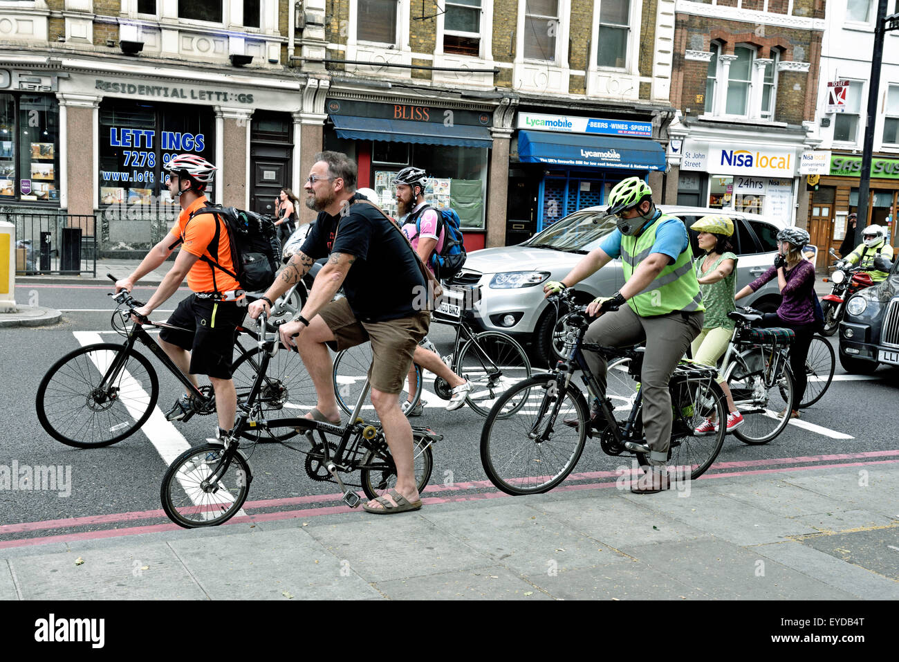 Commuter cyclists in advanced stop lane, Angel, Londn Borough of ...
