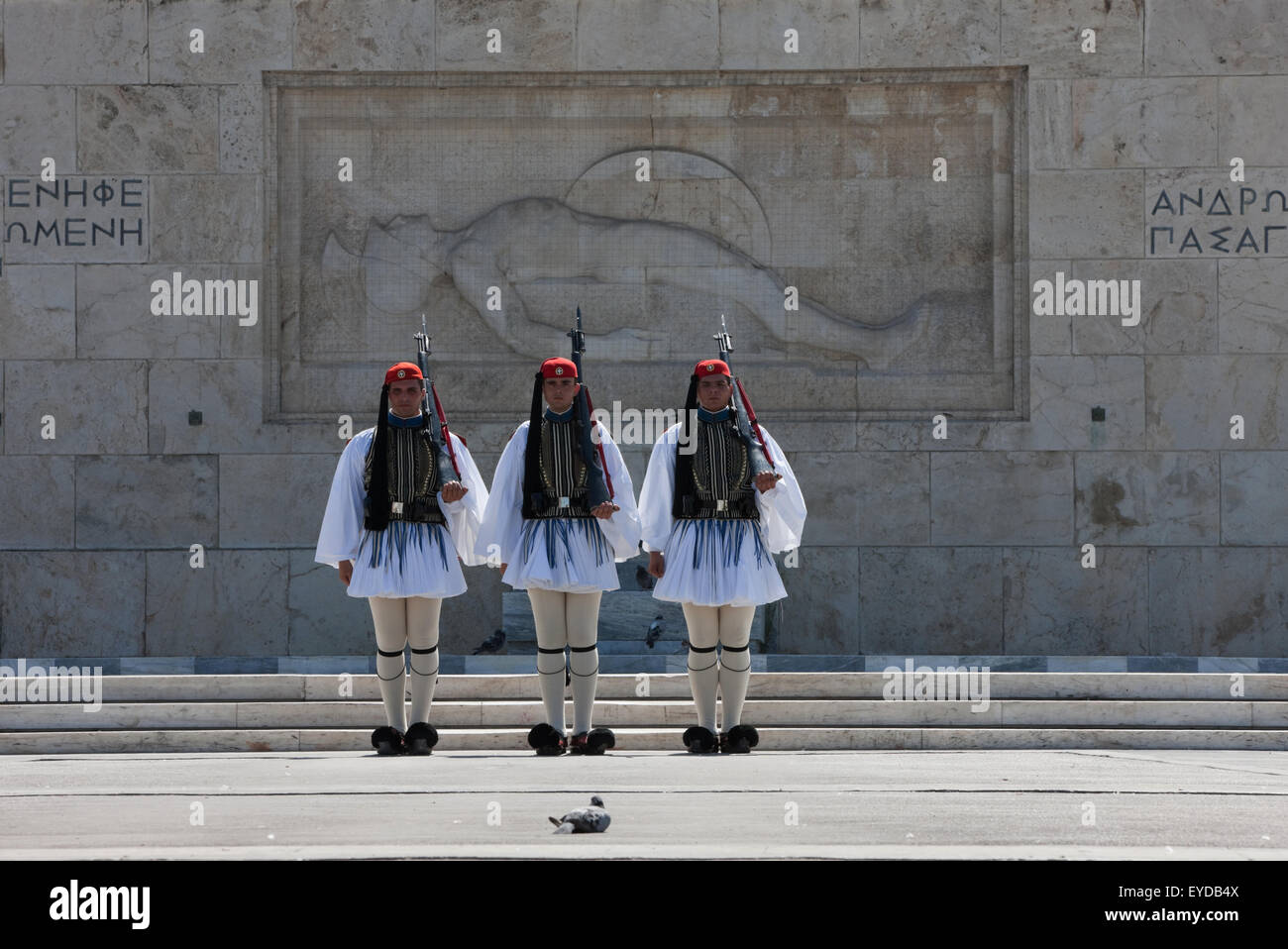 Evzones or Tsoliades prepare to march in front of the Unknown soldier ...