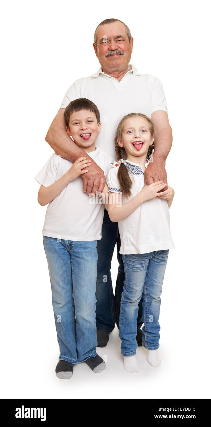 senior with children family portrait on white Stock Photo - Alamy