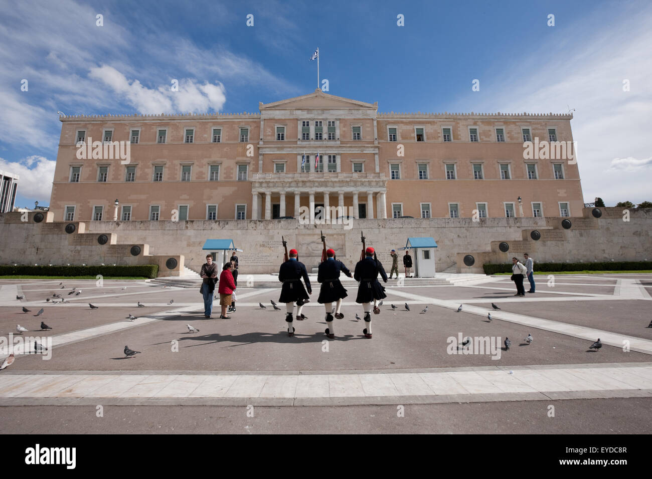 Greek Evzones guards or Tsoliades, arriving at the unknown soldier ...