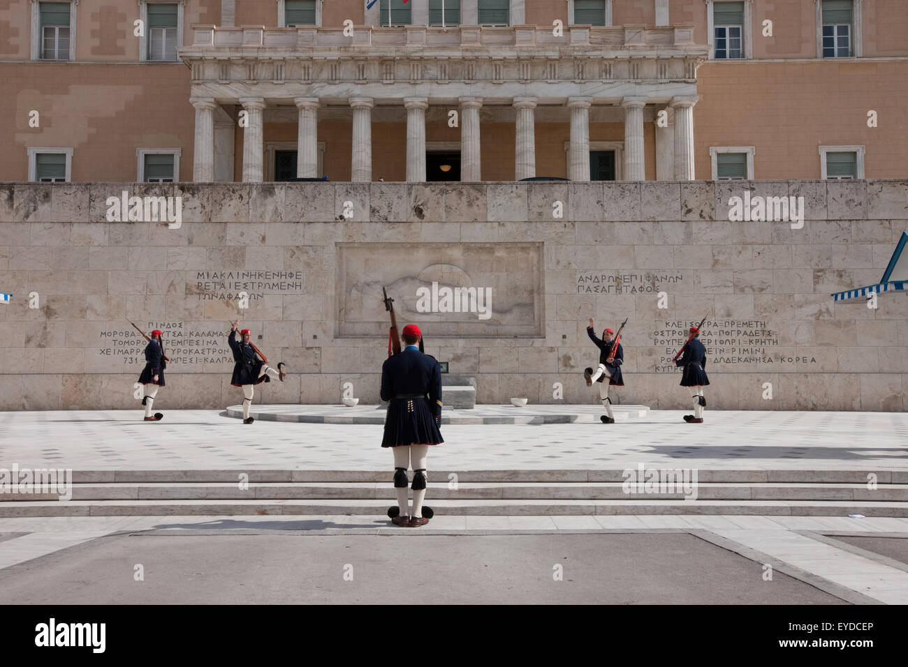 Evzoni/ Evzones changing the guards at the tomb of the unknown soldier in Syntagma square ...