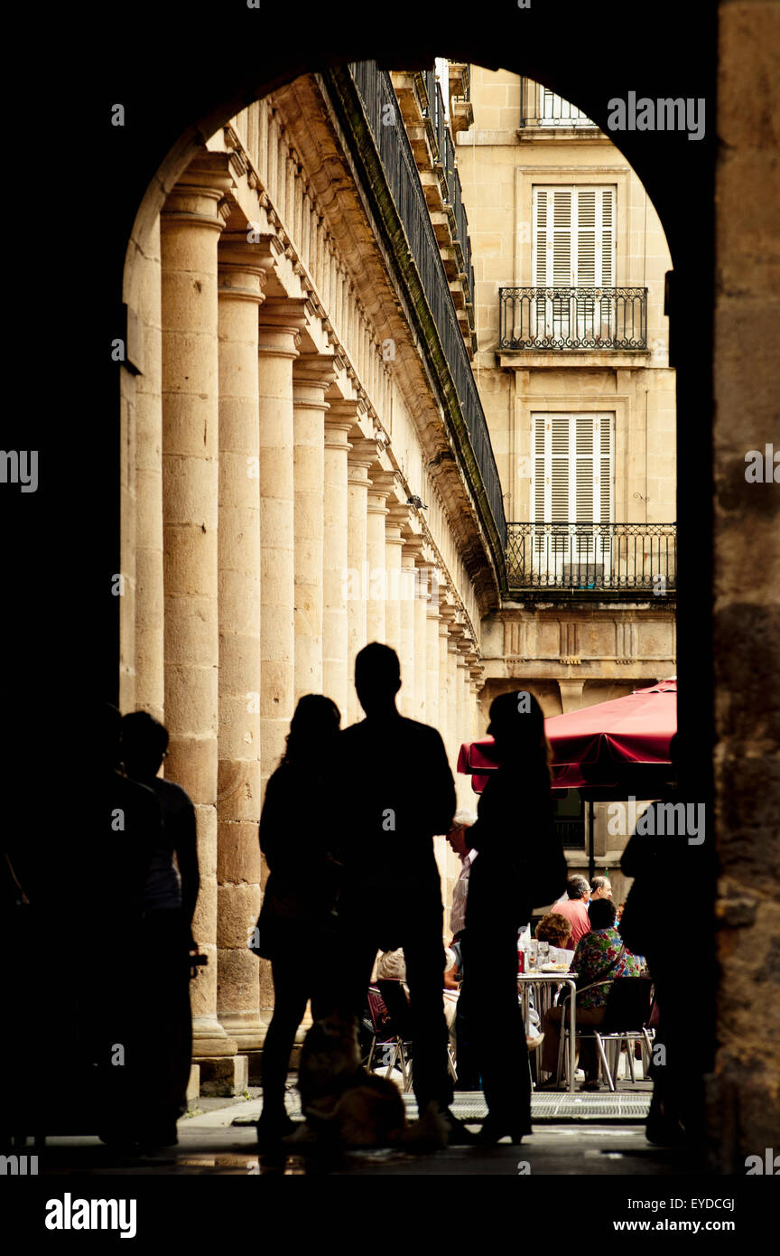 People Under The Arch In Plaza Nueva At Bilbao, Basque Country, Spain ...