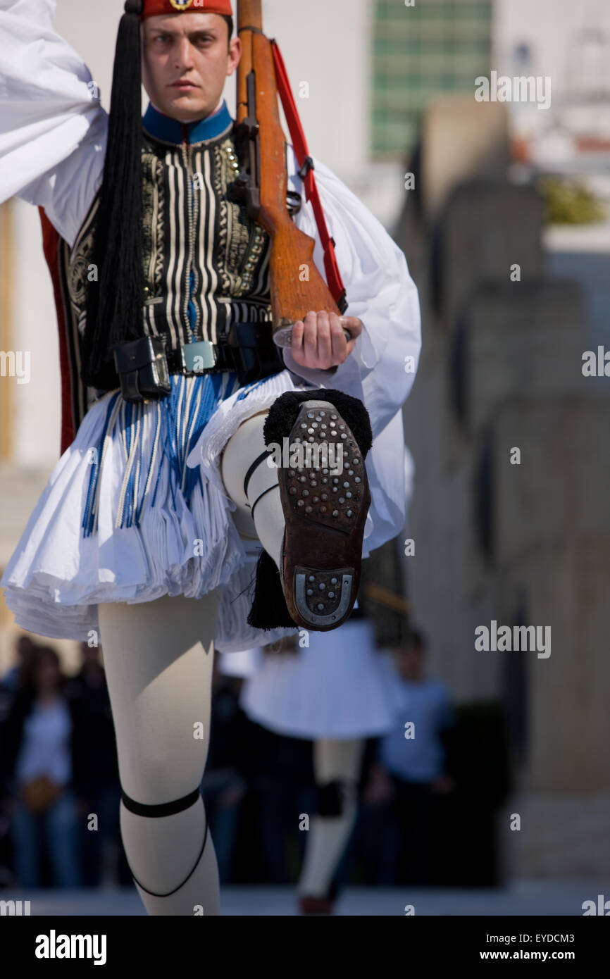 Details of tsarouhi traditional shoe of Greek Tsolias/ Evzone. Horse ...