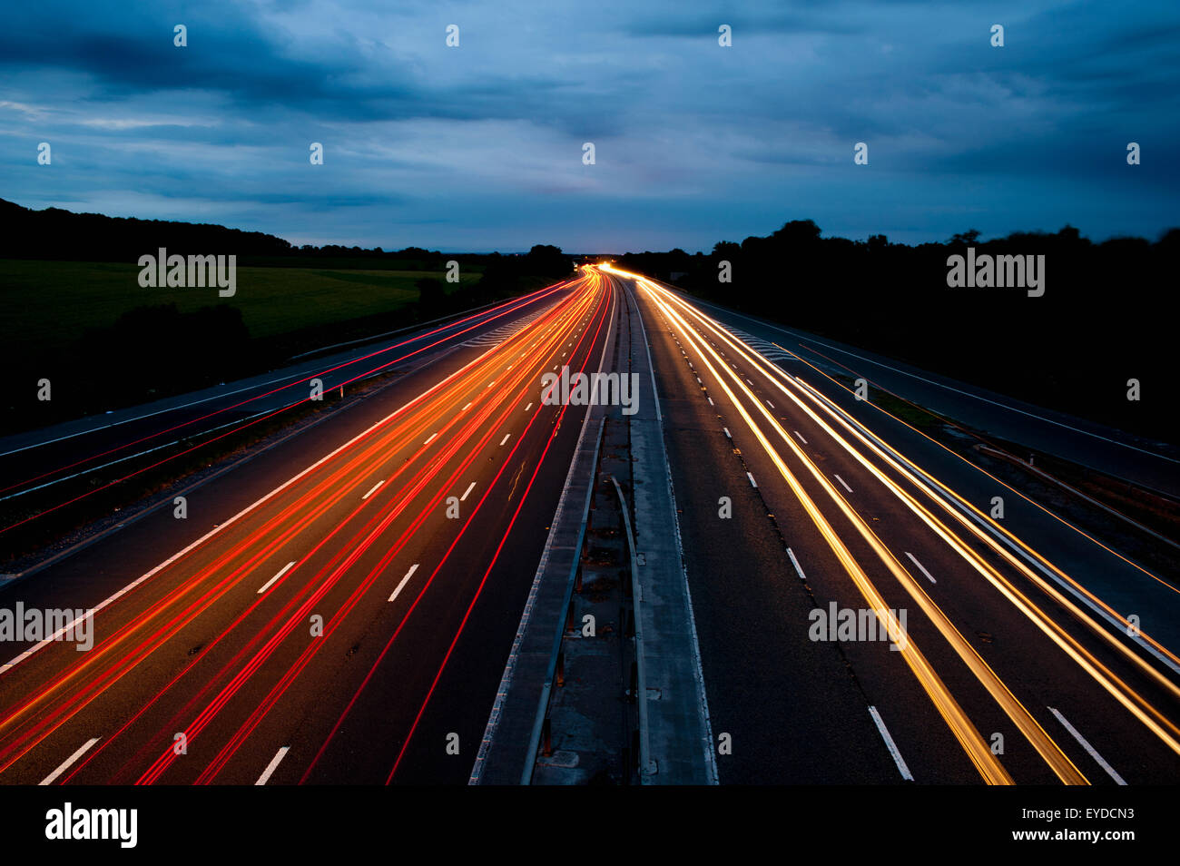 Car Trails On The Freeway At Night In Wiltshire, Uk Stock Photo - Alamy