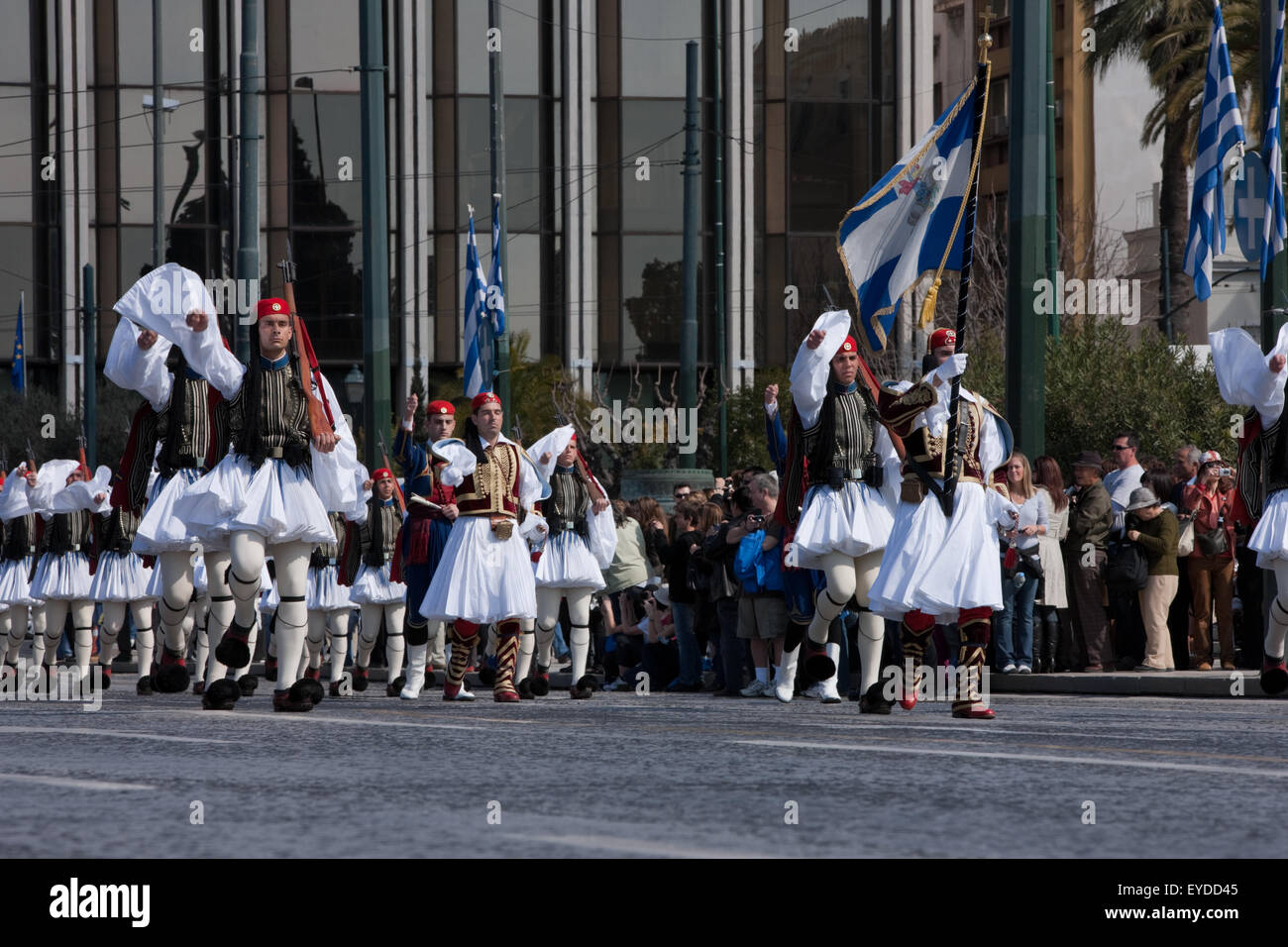 Greek guards (Tsoliades) regiment march outside Greek Parliament in ...