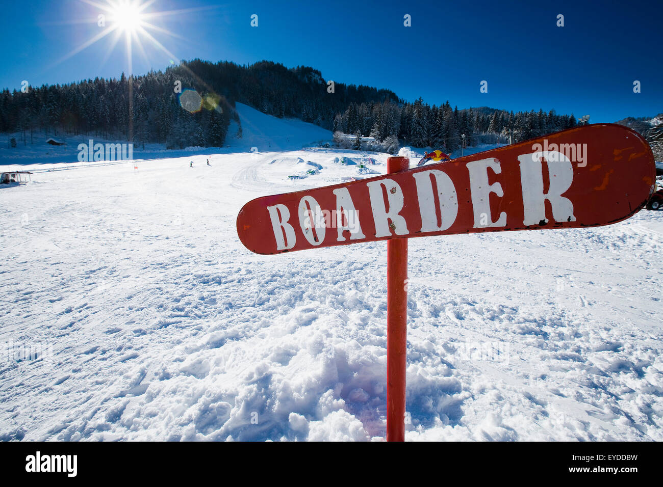 Ski Slope With Snowboard Sign Saying 'boarder' At Ski And Snowboard ...