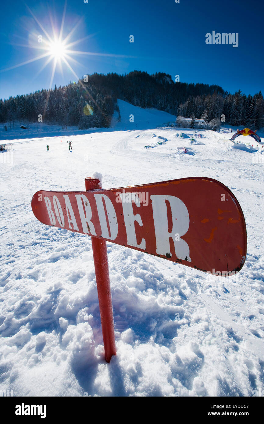 Ski Slope With Snowboard Sign Saying 'boarder' At Ski And Snowboard ...