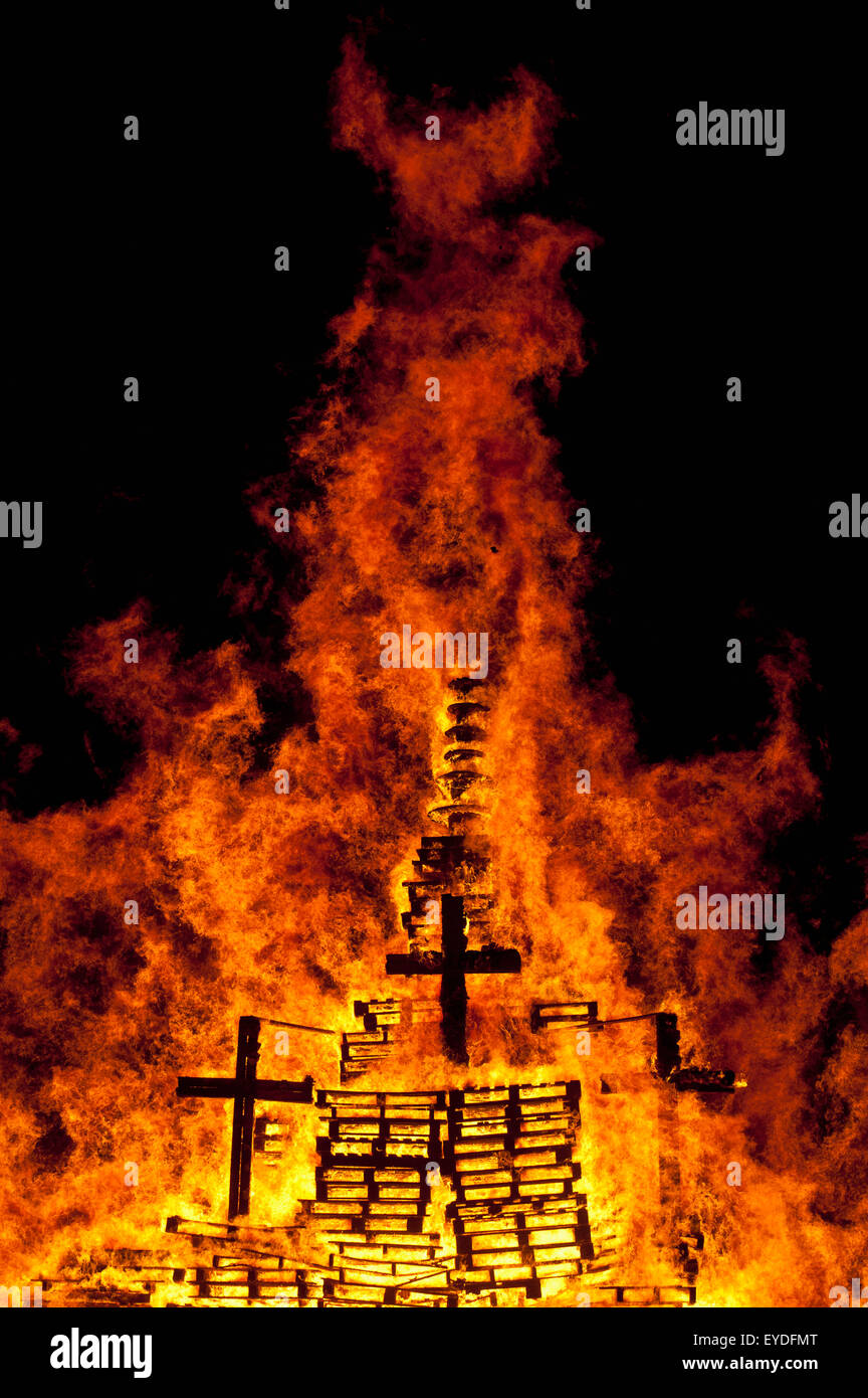 Detail Of Crosses On Large Bonfire On Beach, Hastings Bonfire Night ...
