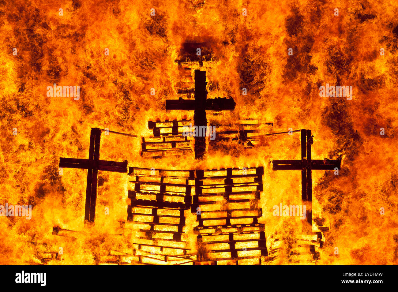 Detail Of Crosses On Large Bonfire On Beach, Hastings Bonfire Night ...