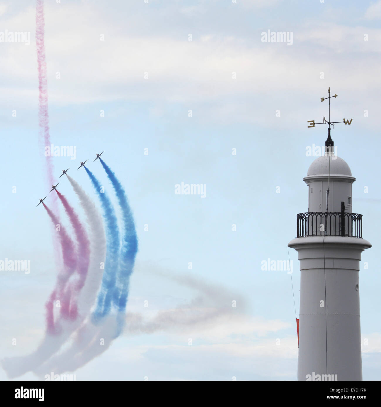 The Royal Air Force Red Arrows fly by Seaburn Lighthouse during ...