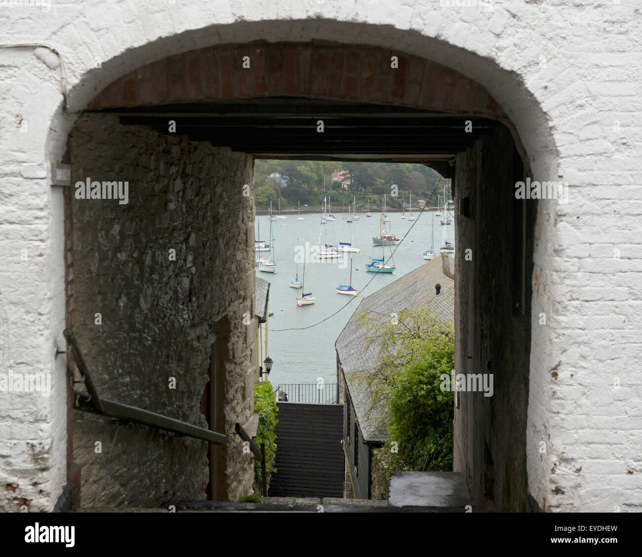 United Kingdom, England, Cornwall, City gate overlooking harbor ...