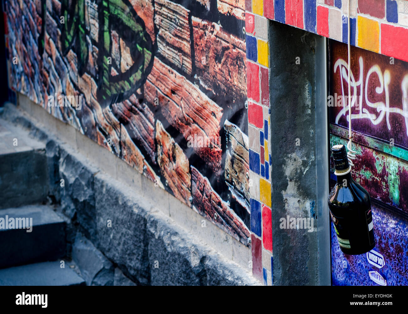 Yerevan pub entrance Urban artwork and street scene featuring murals ...