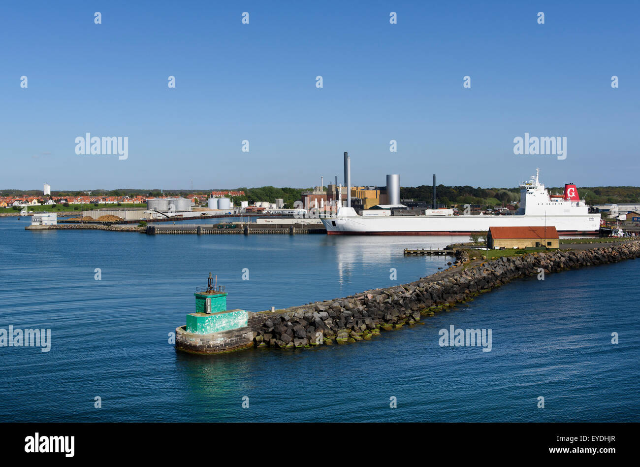 View across ferry port, Roenne, Isle of Bornholm, Denmark Stock Photo ...