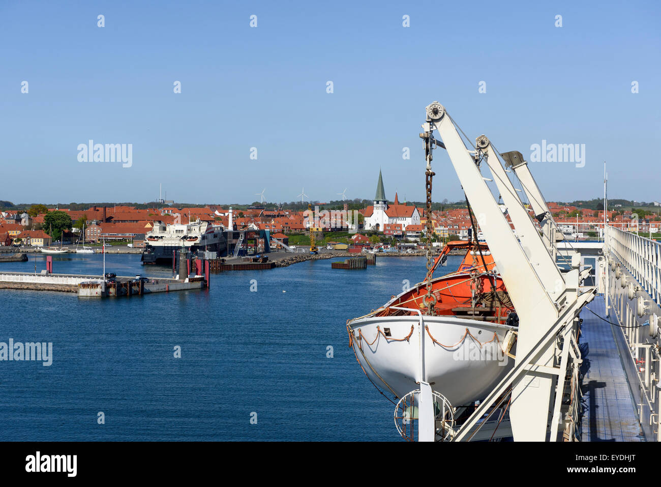 View across ferry port, Roenne, Isle of Bornholm, Denmark Stock Photo ...