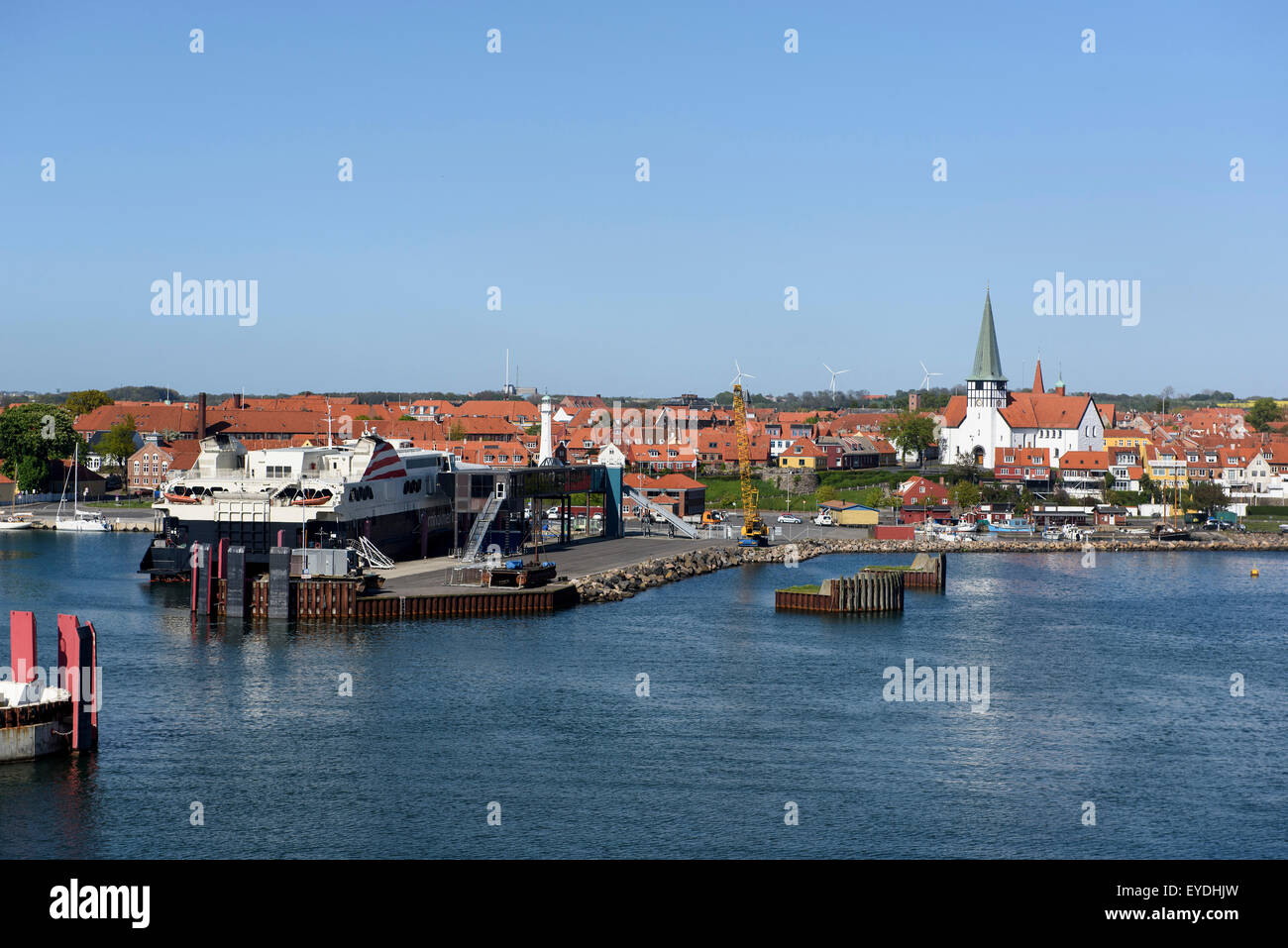 View across ferry port, Roenne, Isle of Bornholm, Denmark Stock Photo ...