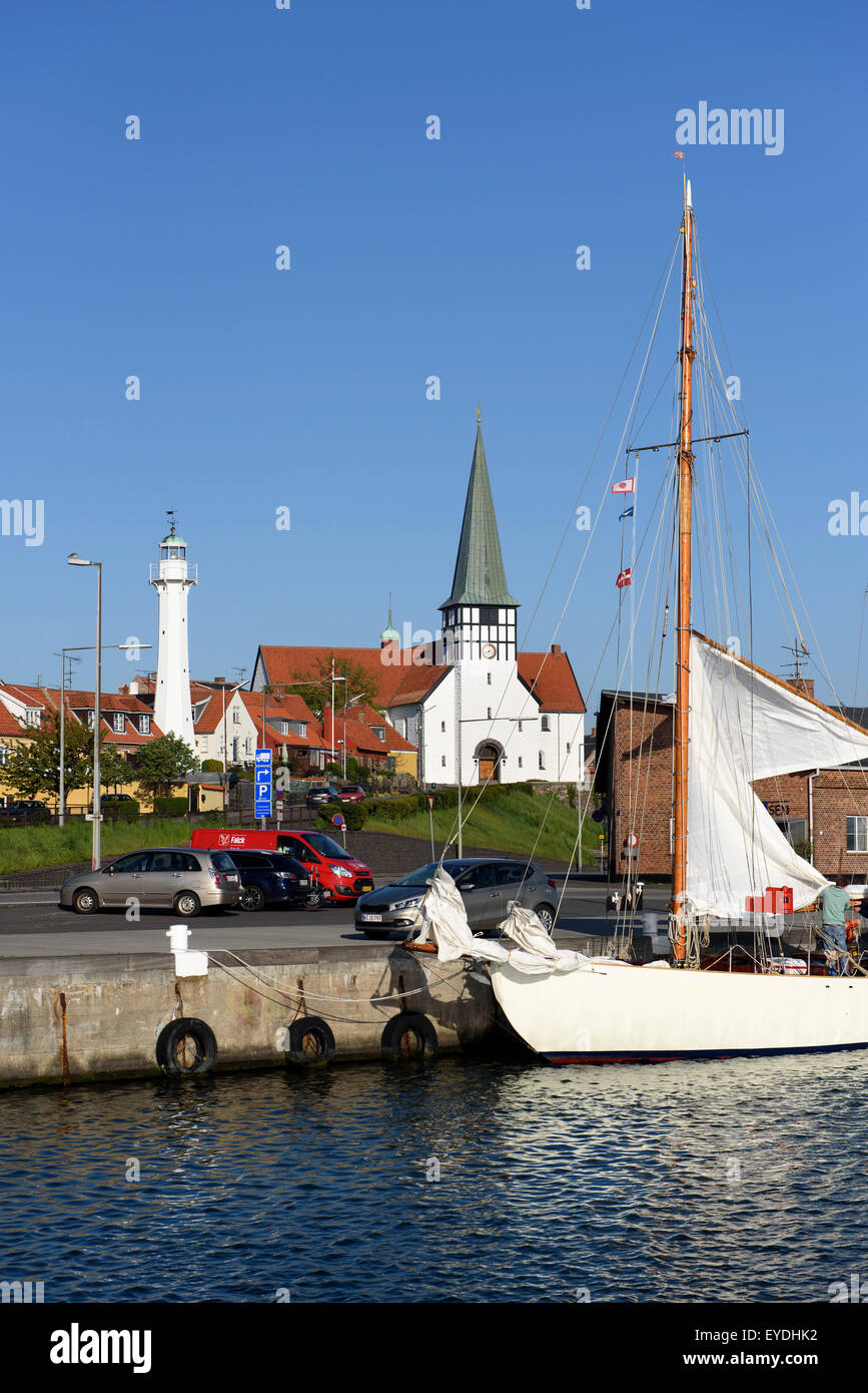 Fishing port and Nikolai church, Roenne, Isle of Bornholm, Denmark ...