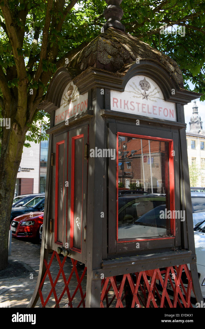 Old telephone booth at Stora Torg in Kristianstad, proince Skåne ...