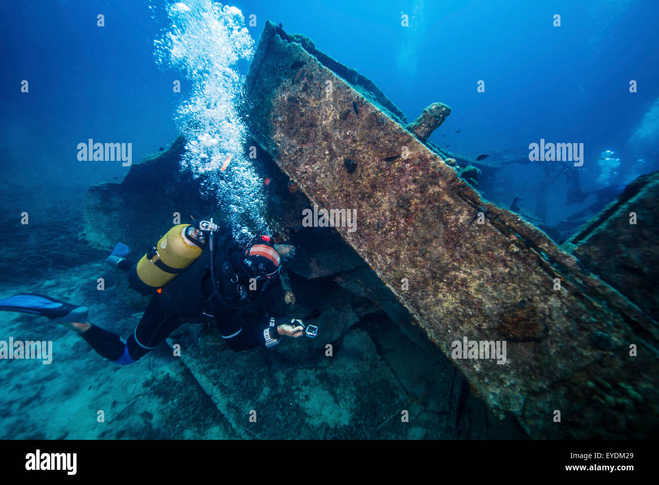 Scuba diver exploring shipwreck, Adriatic Sea, Dalmatia, Croatia Stock ...