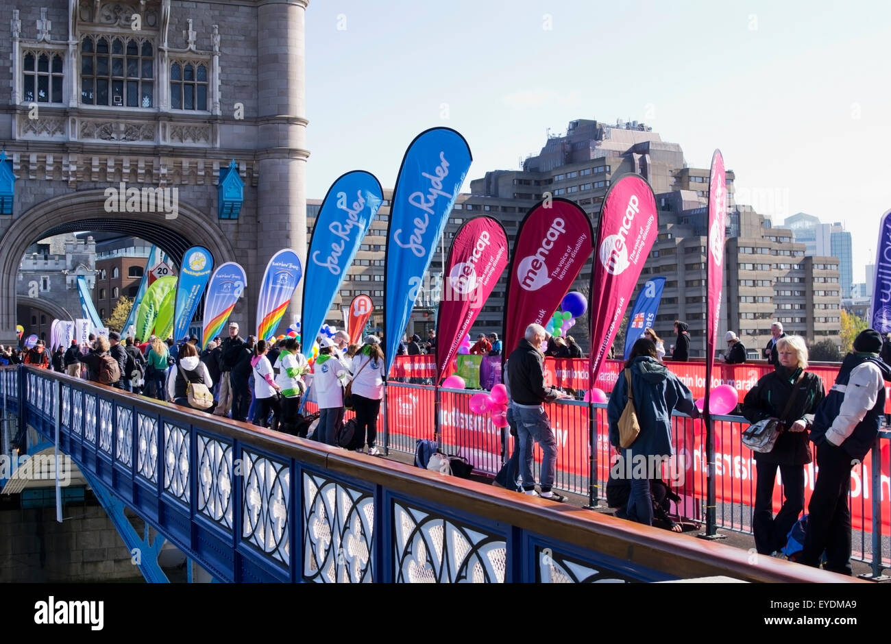 United Kingdom, Marathon bunting on Tower Bridge; London Stock Photo ...