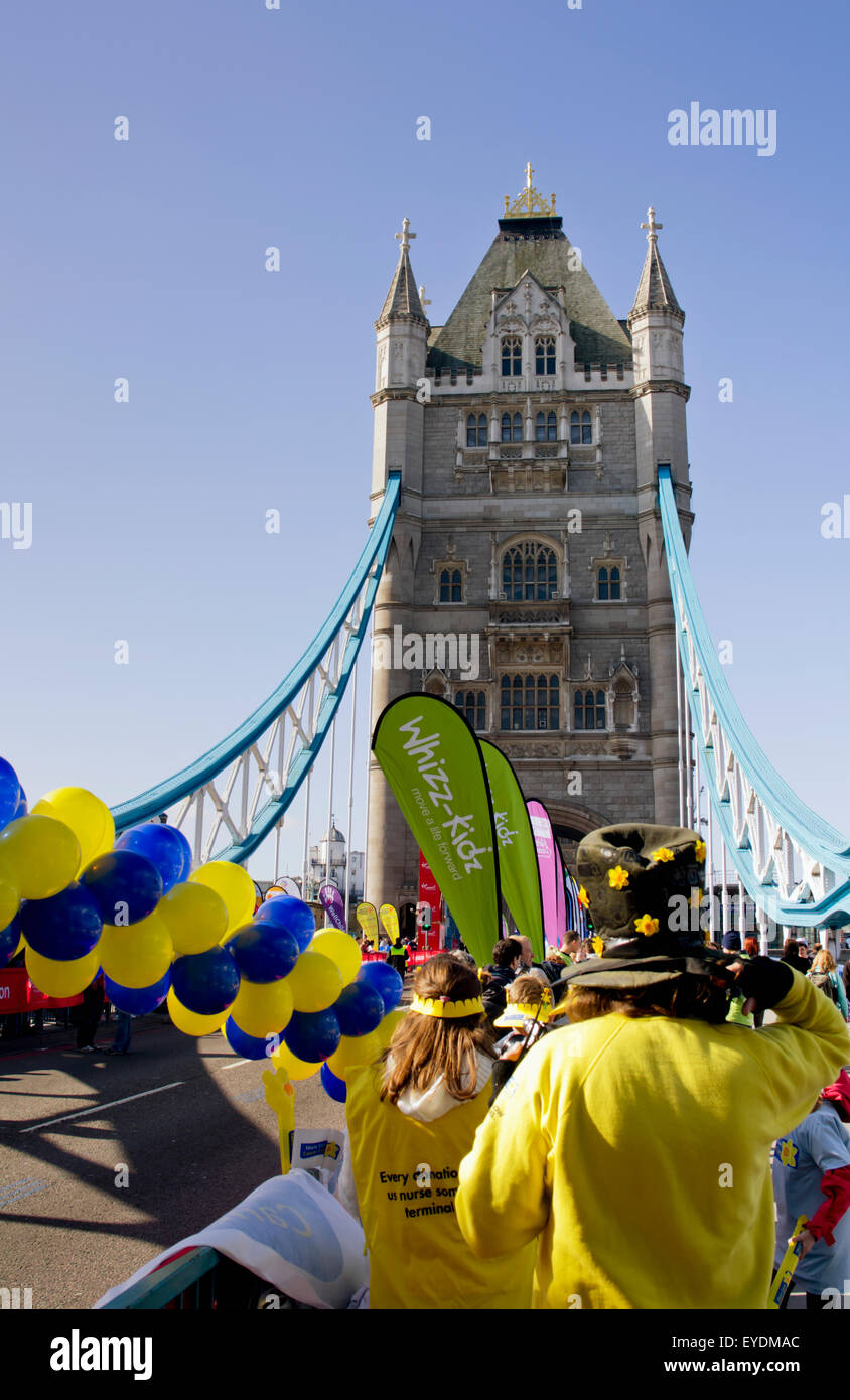 United Kingdom, Marathon bunting on Tower Bridge; London Stock Photo ...