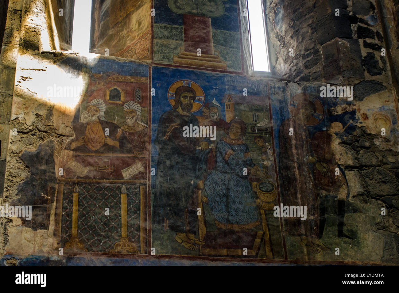 Akhtala Monastery Beautiful interior of ancient chapel with frescoes in ...