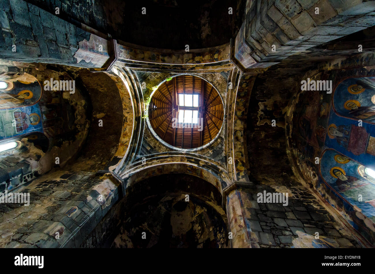 Intricate details of a historic dome in an ancient structure featuring ...