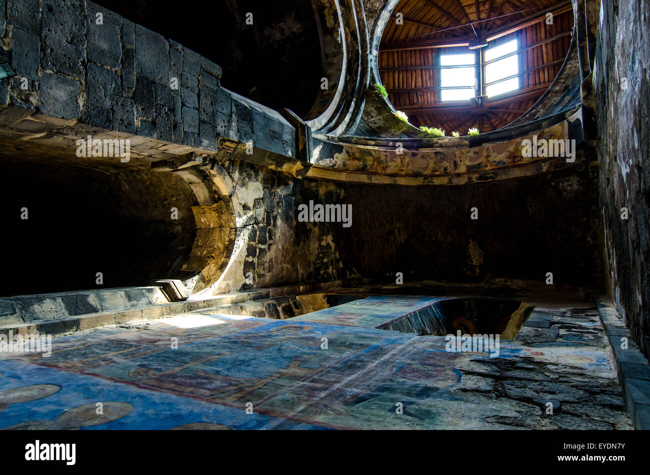 Intricate details of a historic dome in an ancient structure featuring ...